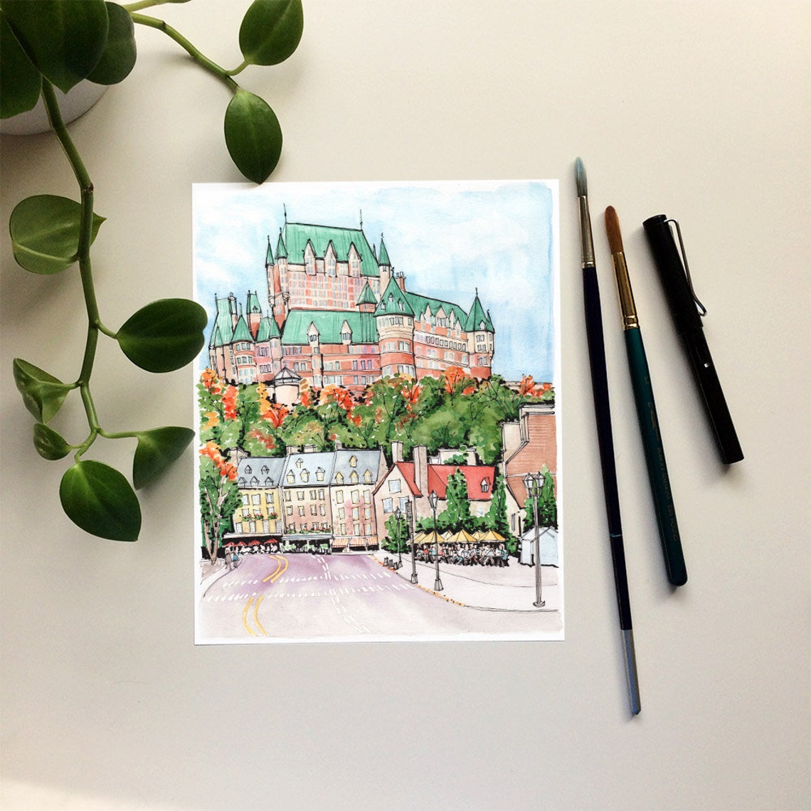 Old Quebec Watercolor Art Print Chateau Frontenac Hotel | Etsy