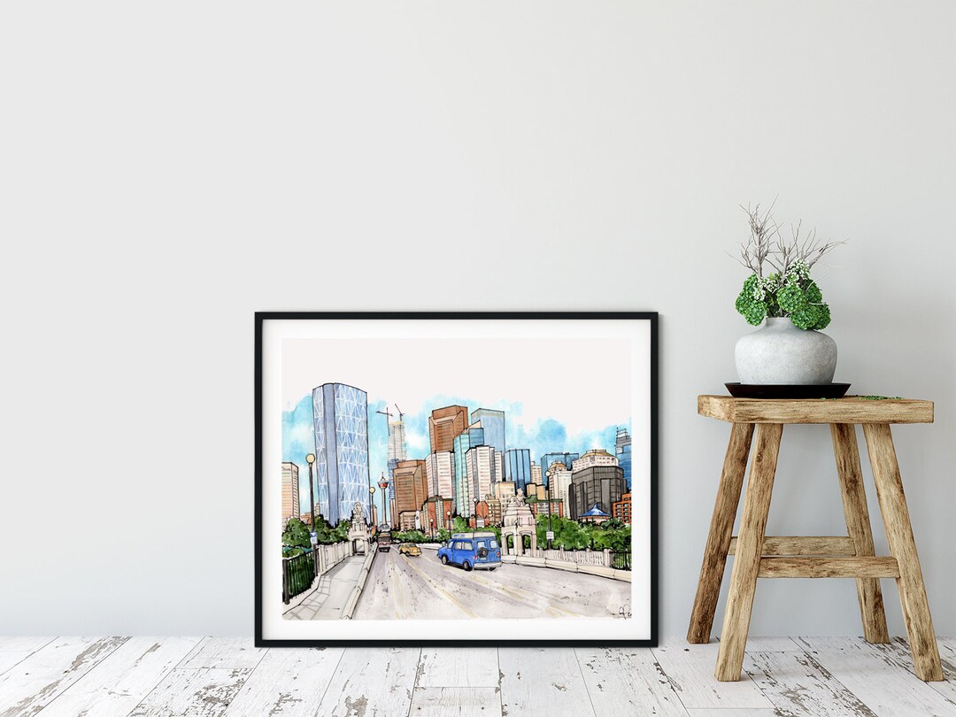 Calgary Watercolor, Downtown Calgary Centre Street Bridge, YYC ...
