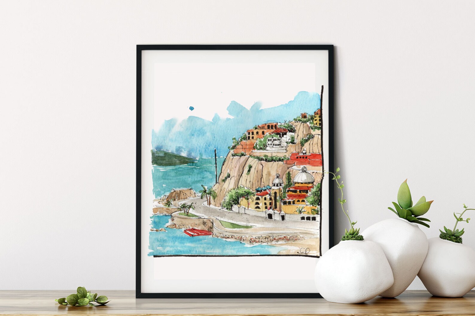 Mazatlan Coastline Watercolor Art Print Mexico Travel Art | Etsy
