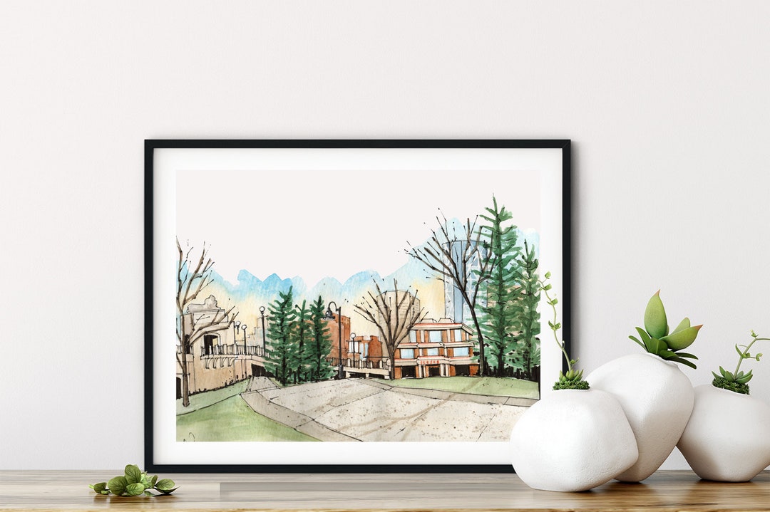 Calgary Skyline Watercolor Art Print: Downtown Urban Sketch - Etsy