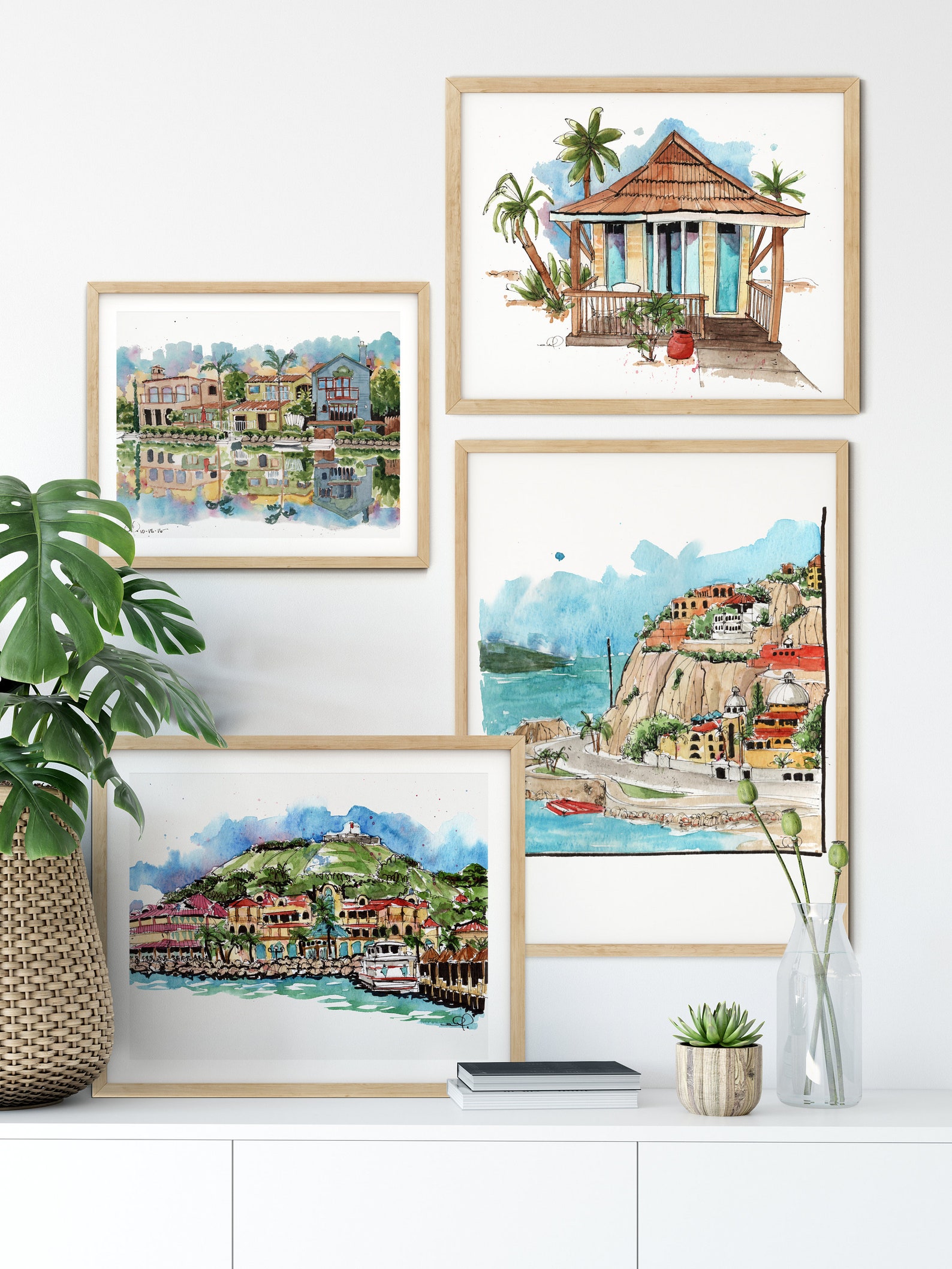 Mazatlan Coastline Watercolor Art Print Mexico Travel Art | Etsy