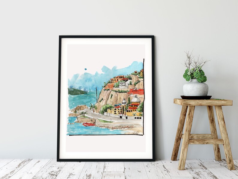 Mazatlan Coastline Watercolor Art Print Mexico Travel Art | Etsy