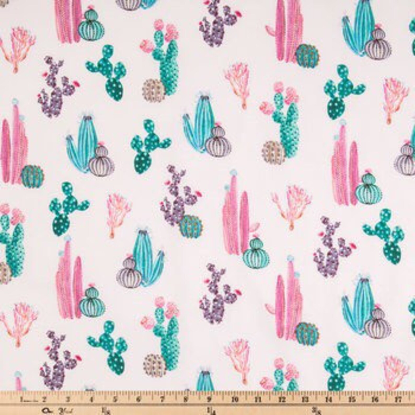 Pink & Green Cactus Apparel Fabric, Quilting Floral Cotton, Apparel ...