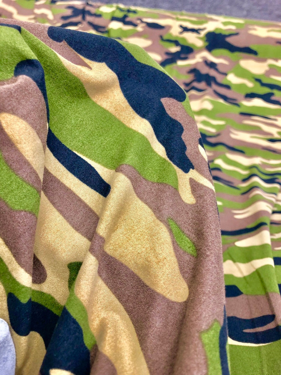 Army Olive Green Camouflage Double Brushed Polyester Stretchy Knit ...