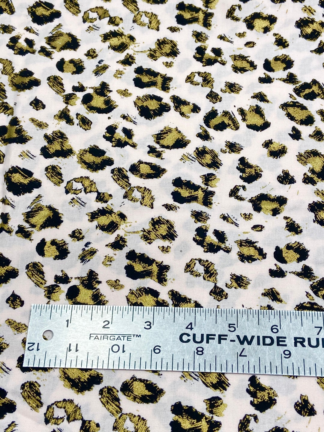 Gold Leopard on Light Pink, Animal Print 100% Woven Cotton Fabric ...