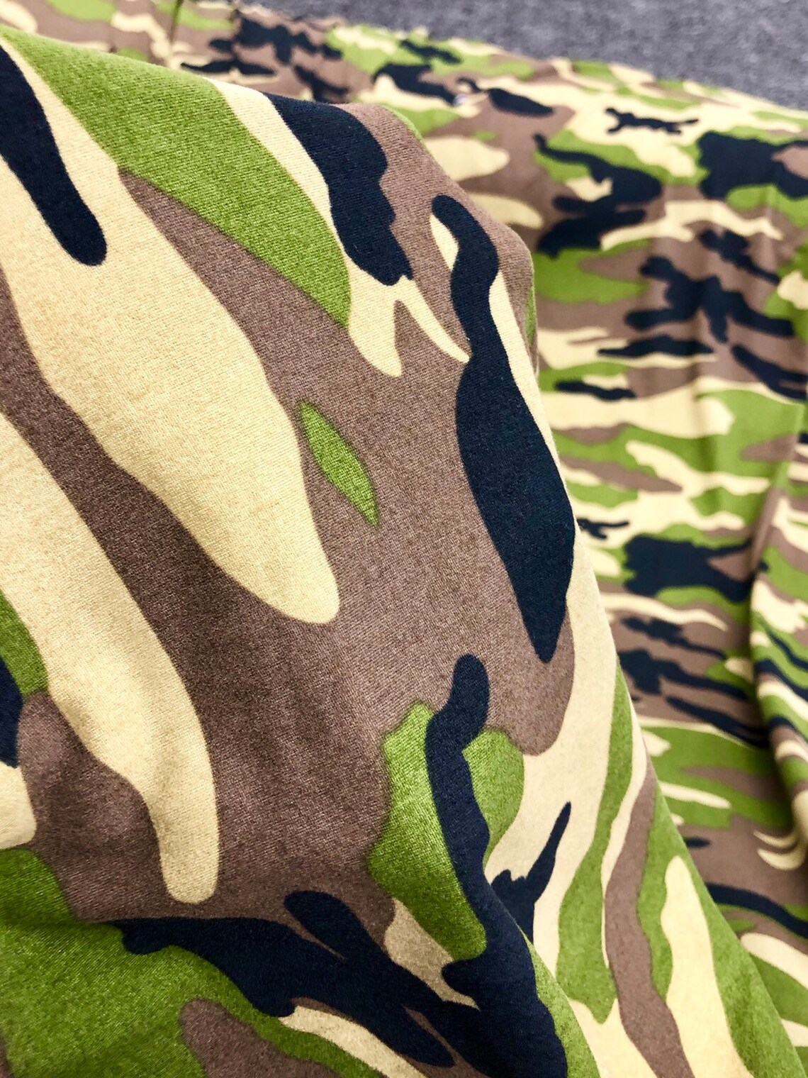 Army Olive Green Camouflage Double Brushed Polyester Stretchy Knit ...