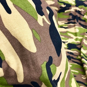 Army Olive Green Camouflage Double Brushed Polyester Stretchy Knit ...