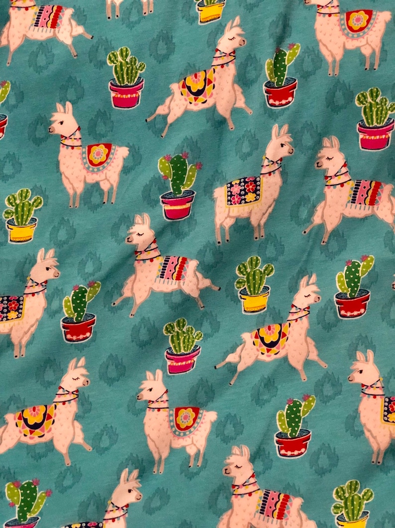Turquoise Lama Cactus Knit Fabric Stretchy Knit Lama Fabric - Etsy