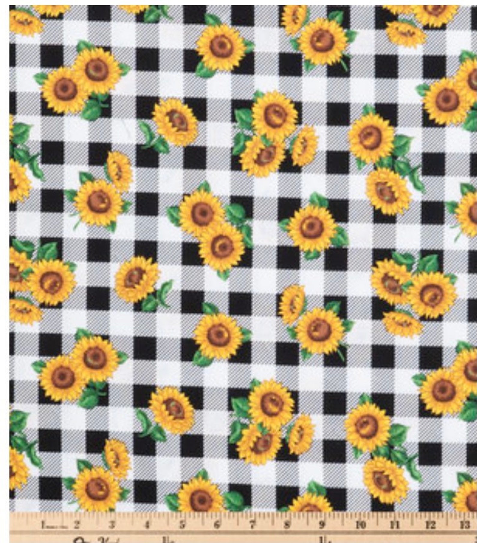 Sunflower Buffalo Check Cotton Fabric Sunflower on Black | Etsy