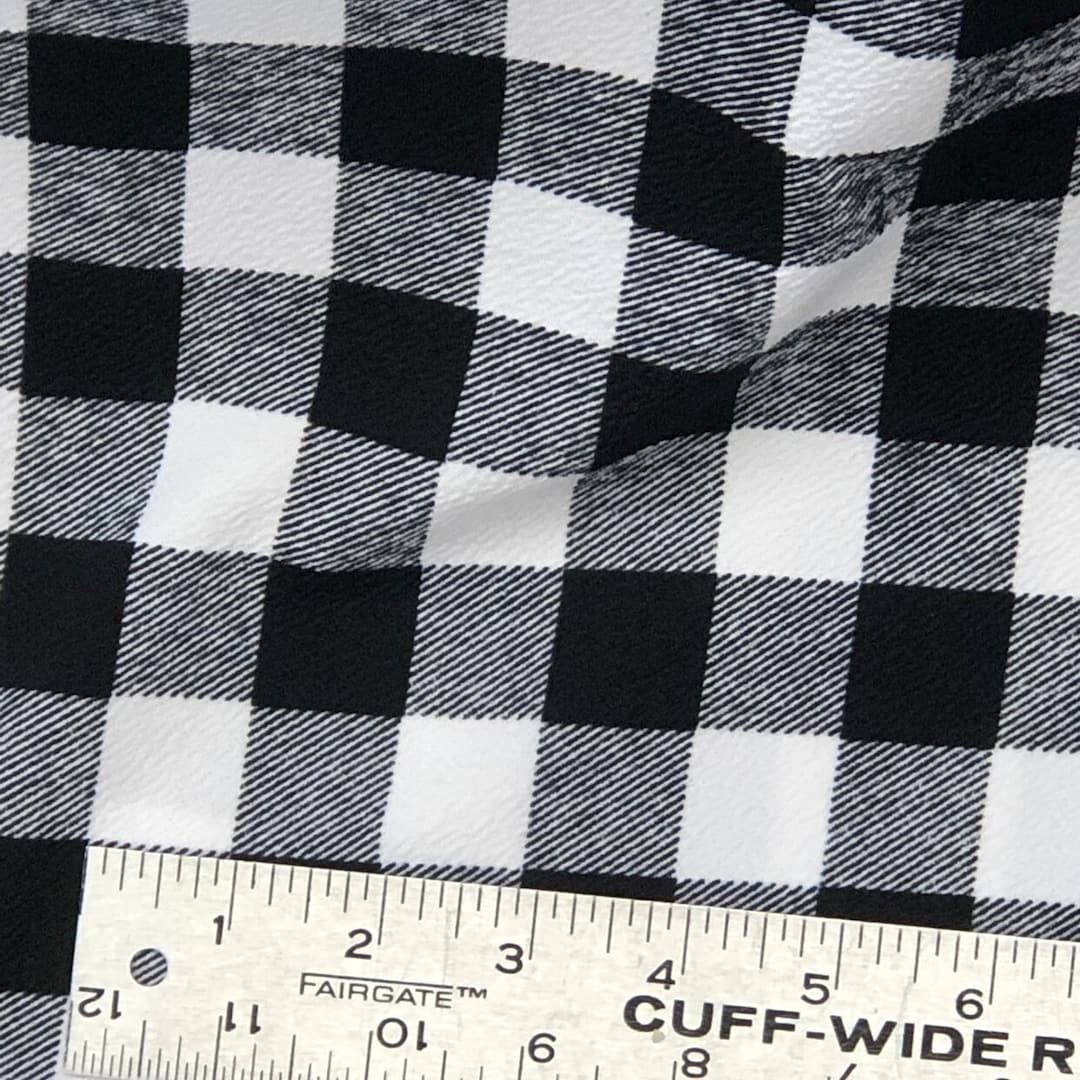 Black White 1” Buffalo Plaid Textured Liverpool Stretchy Knit Fabric ...