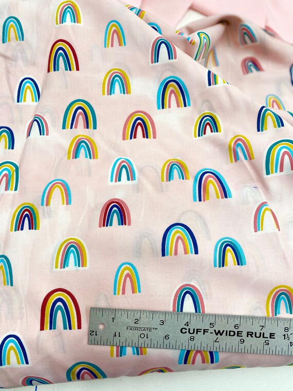 Rainbow Apparel Fabric pink rainbow cotton fabric woven | Etsy