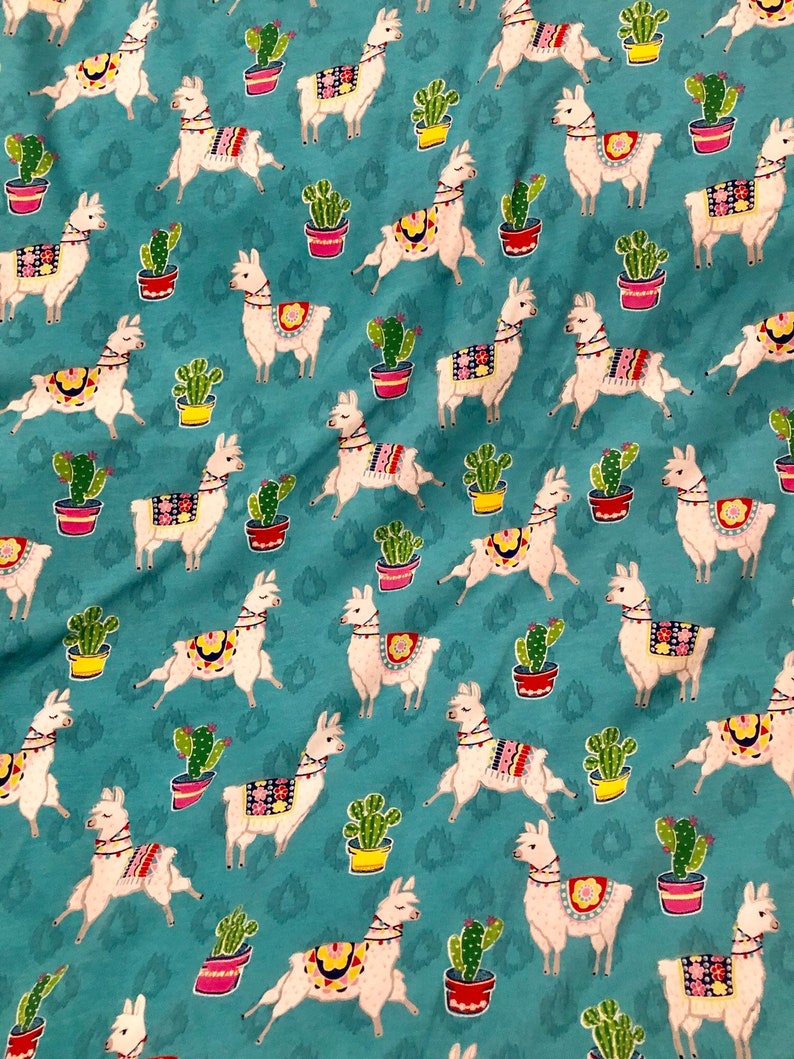 Turquoise Lama Cactus Knit Fabric Stretchy Knit Lama Fabric - Etsy
