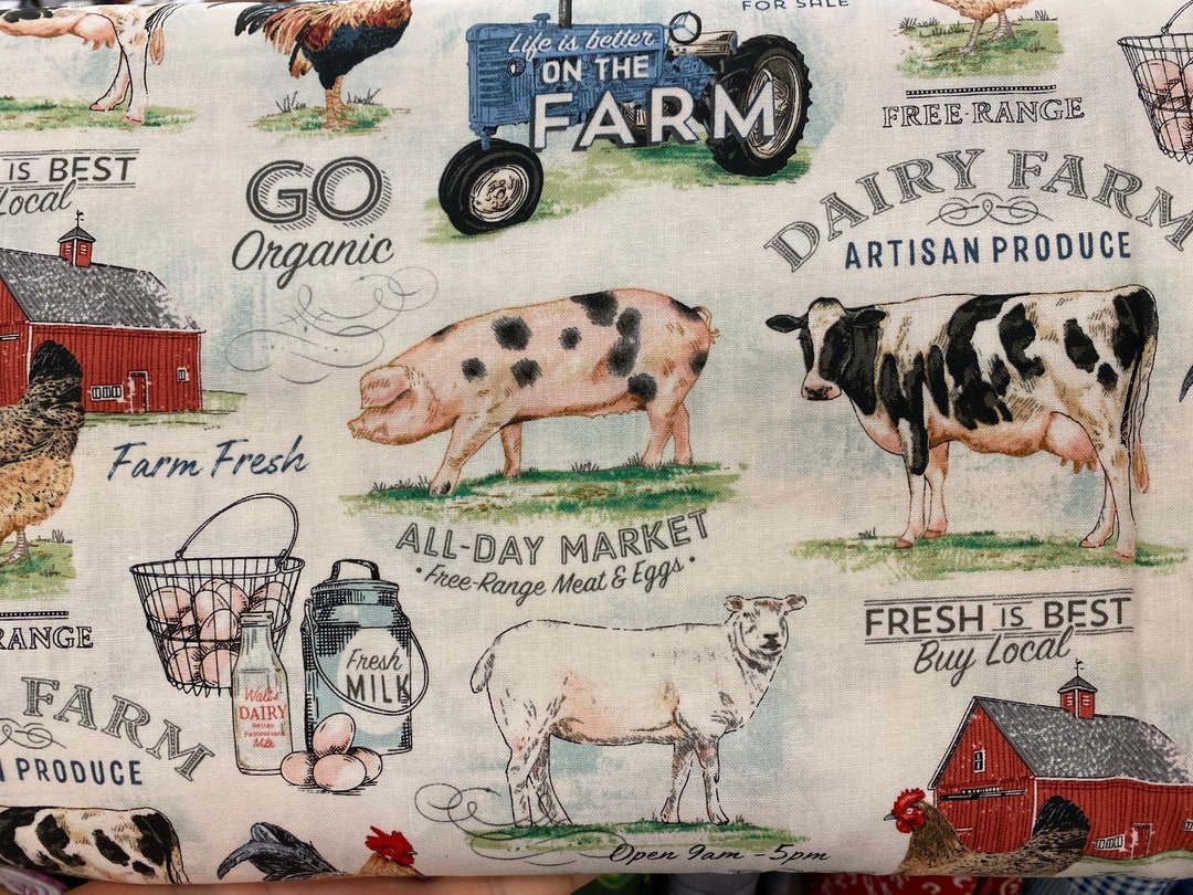 Farm Animals Cotton Fabric, 100% Cotton Fabric, Fun Farming Theme ...