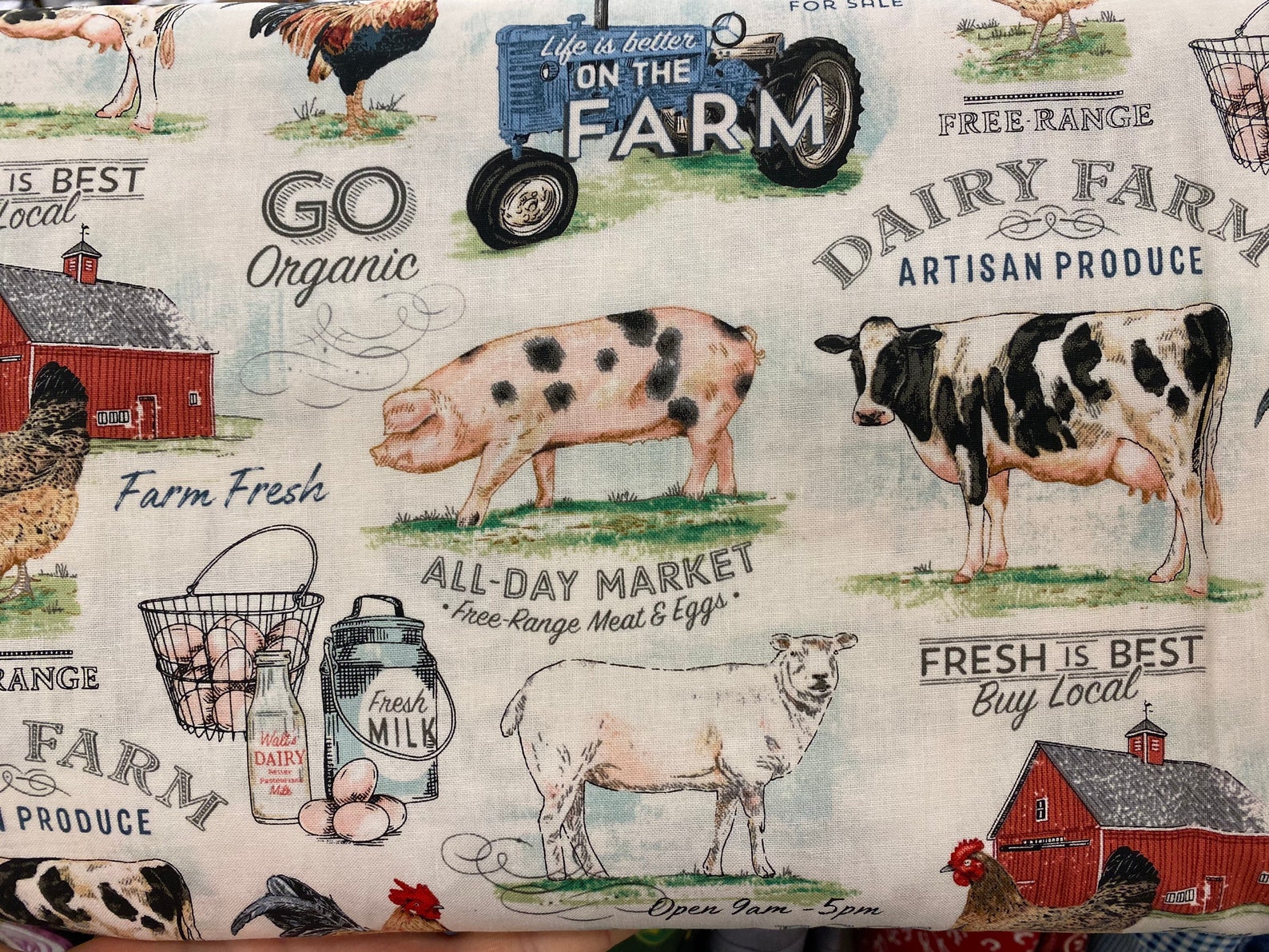 Farm Animals Cotton Fabric, 100% Cotton Fabric, Fun Farming Theme ...