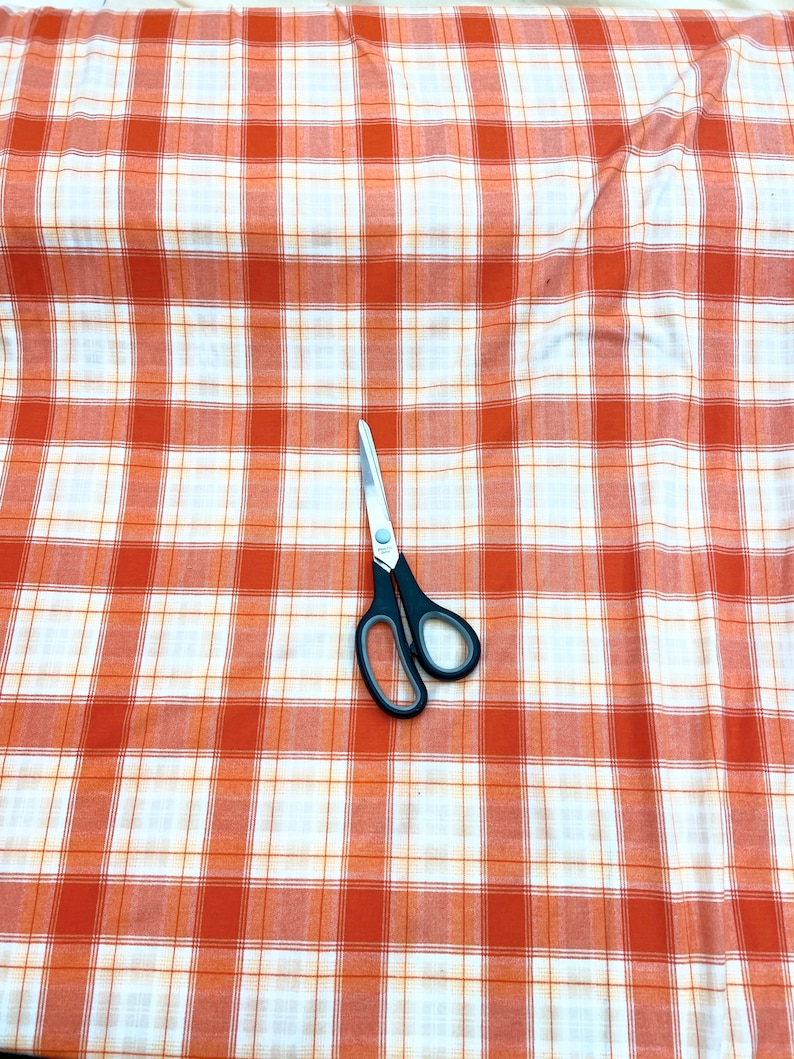 Coral Plaid Stretchy Knit Fabric, Polyester Spandex Jersey Knit Fabric ...