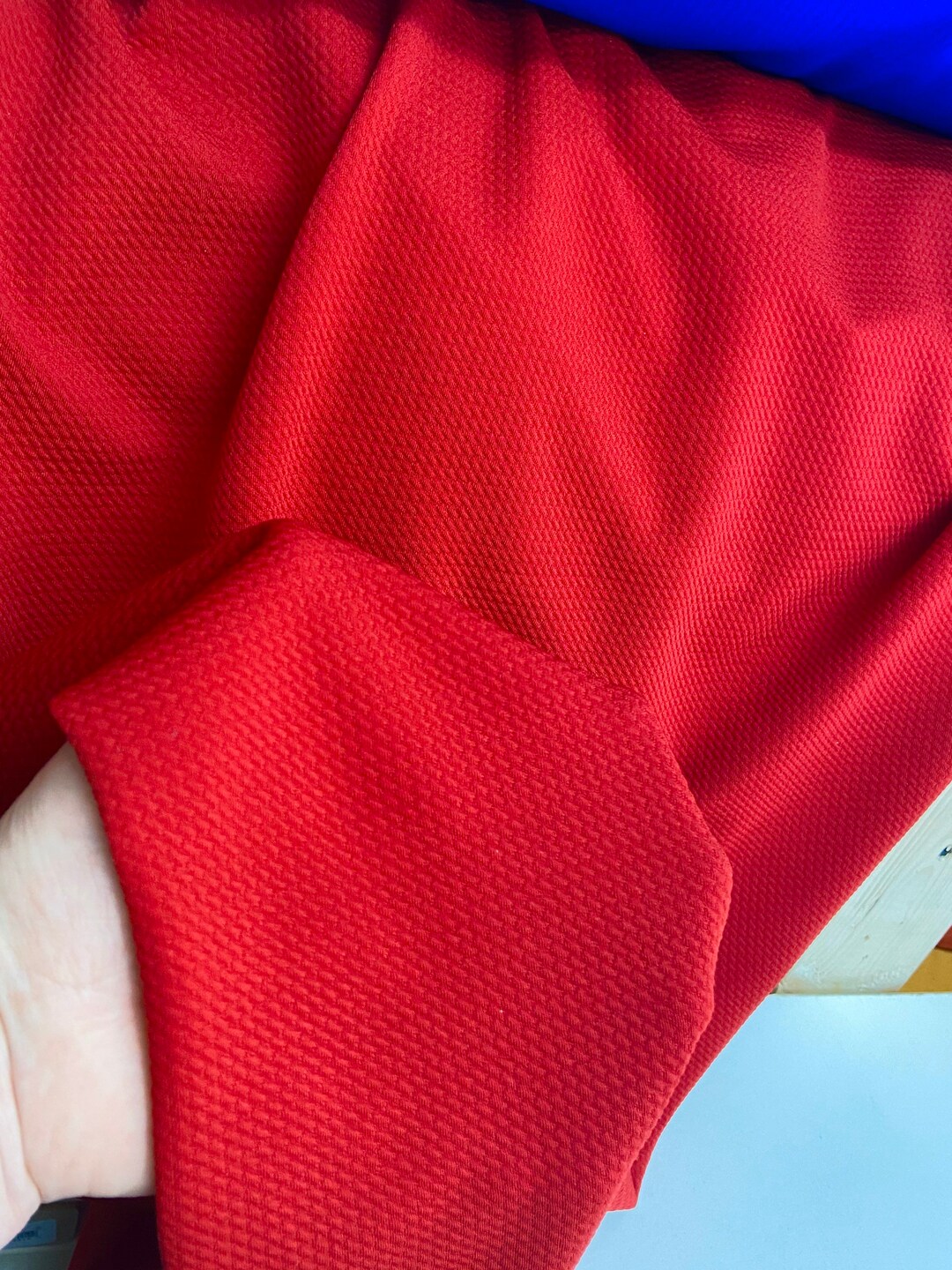 Red Bullet Textured Liverpool Stretch Knit, Solid Red Knit, Red ...