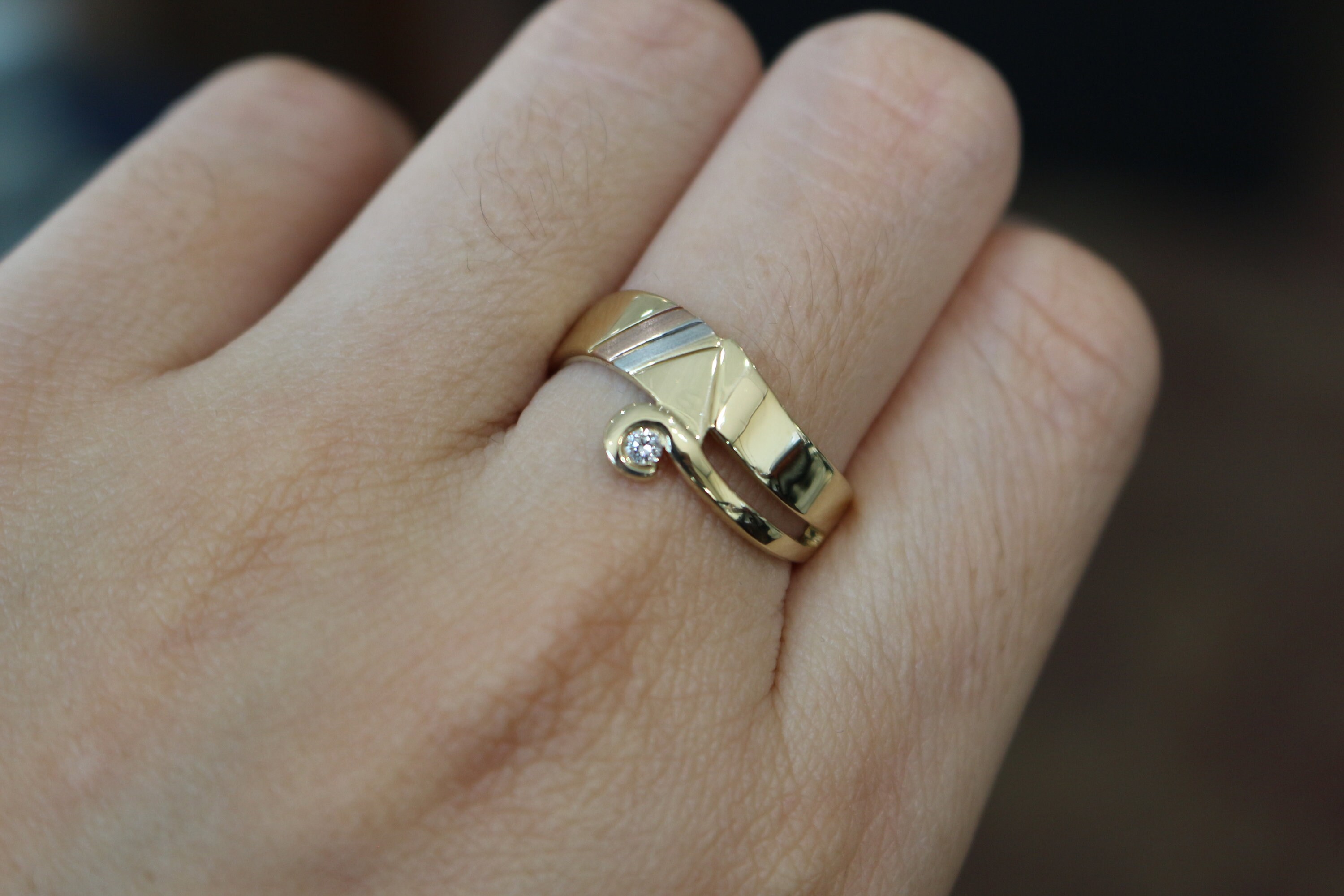 Funky Contemporary Tri-color Gold Band With Diamond Accent - Etsy