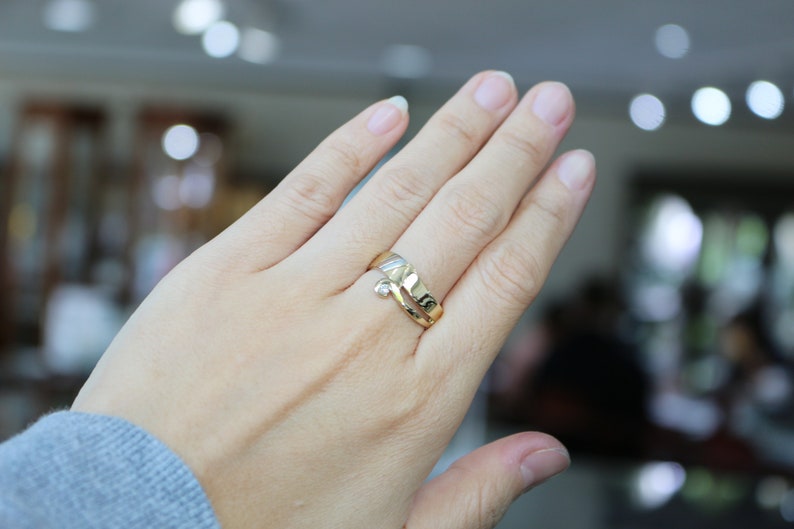 Funky Contemporary Tri-color Gold Band With Diamond Accent | Etsy