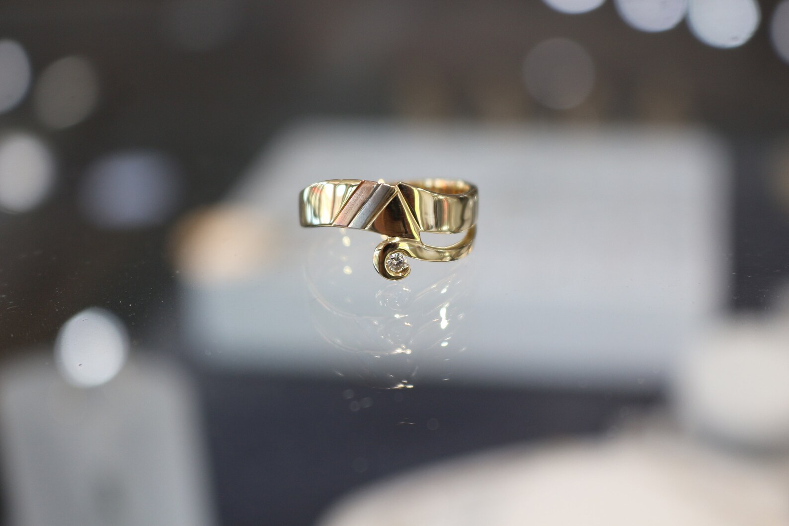 Funky Contemporary Tri-color Gold Band With Diamond Accent | Etsy