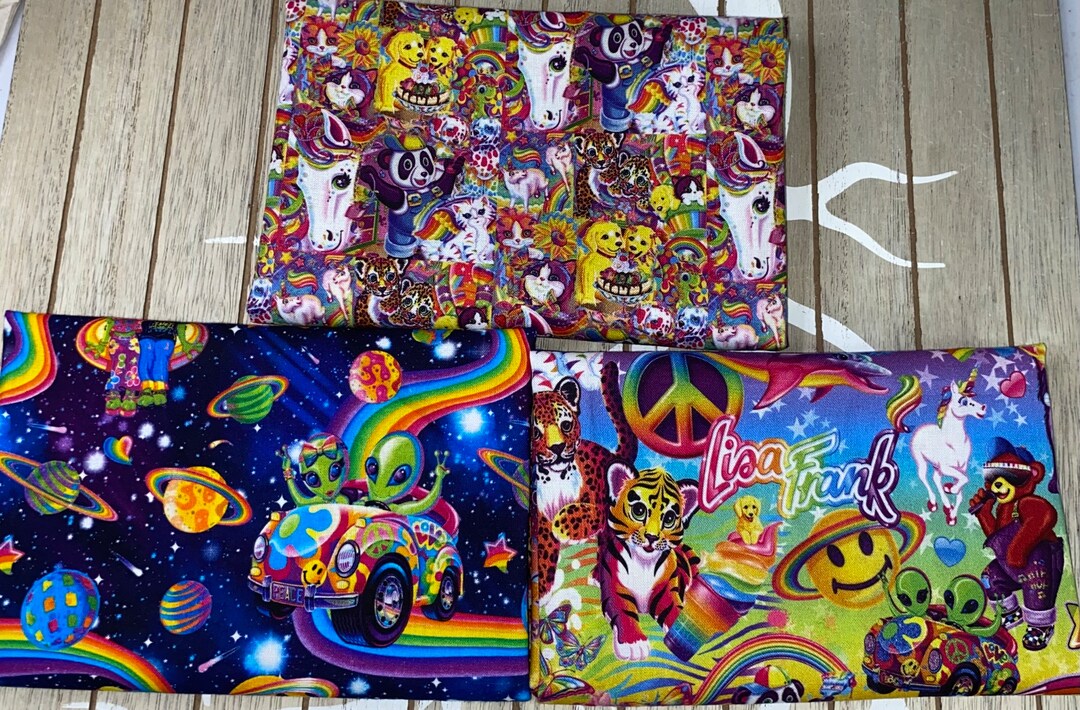 3 Pc 80s Lisa Frank Color Printed Fabric Remnants Cotton Woven 16x26 ...