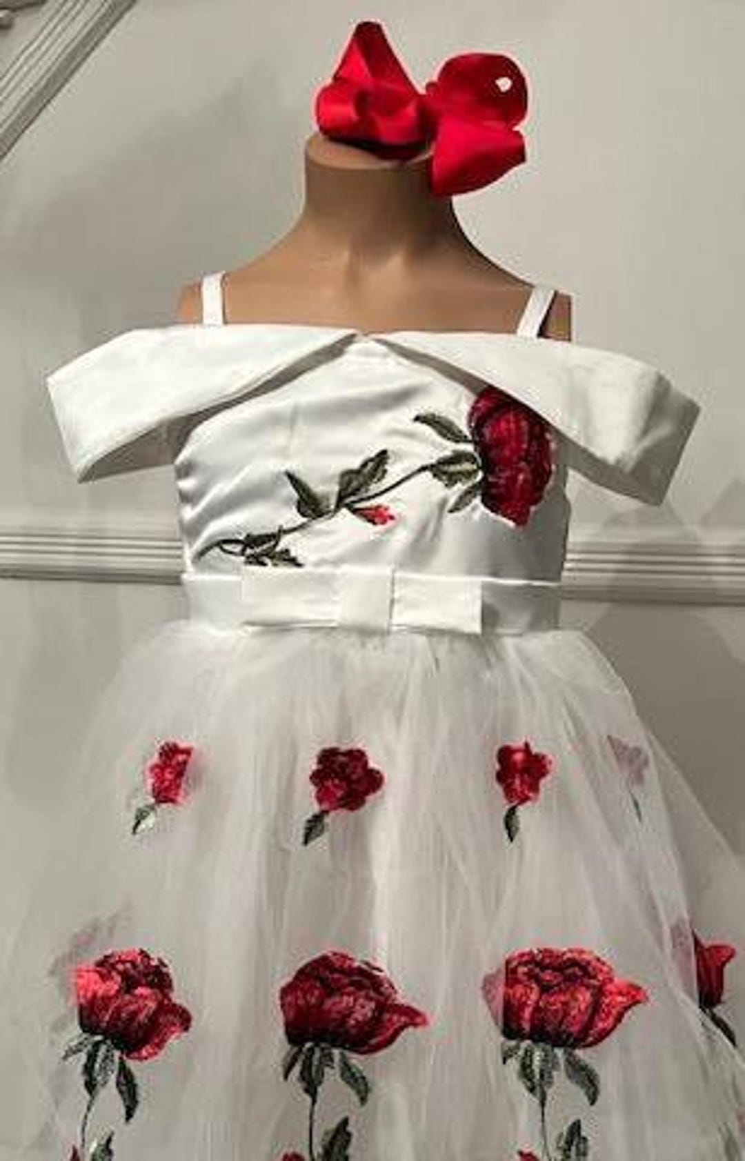 Off-shoulder Flower Girl Dress: Embroidered Rose Party Dress, Secret ...