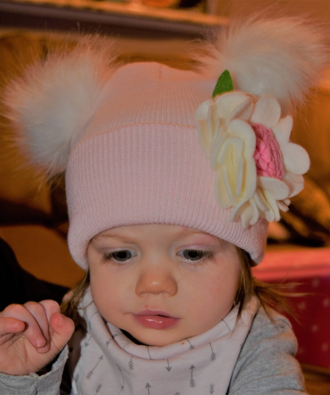 Double Fur Pom Pom Hat, Girls Knit Double Pom Pom Hat, Girls Winter Cap ...