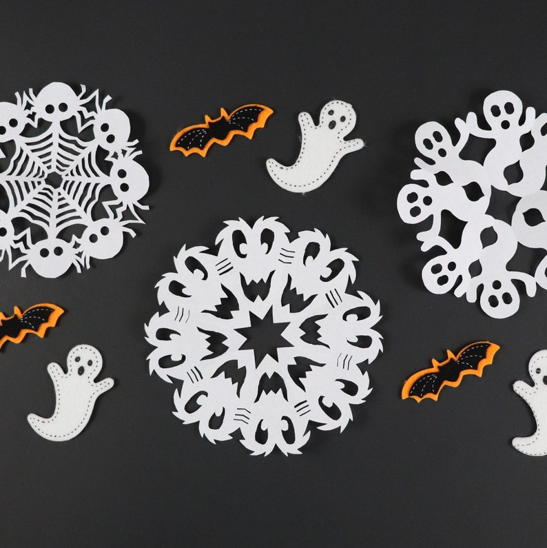 3 Paper Snowflake Fold&cut Patterns, Goblins, Ghosts, Spiders, Level 2 ...