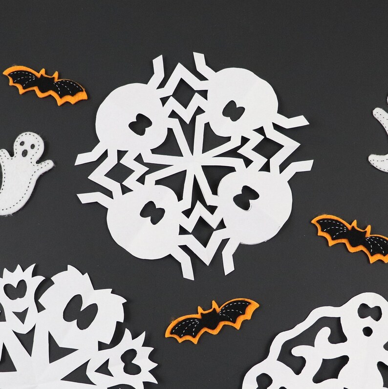 3 Easy Level Paper Snowflake Fold&cut Patterns, Ghosts, Spiders, Ghosts ...