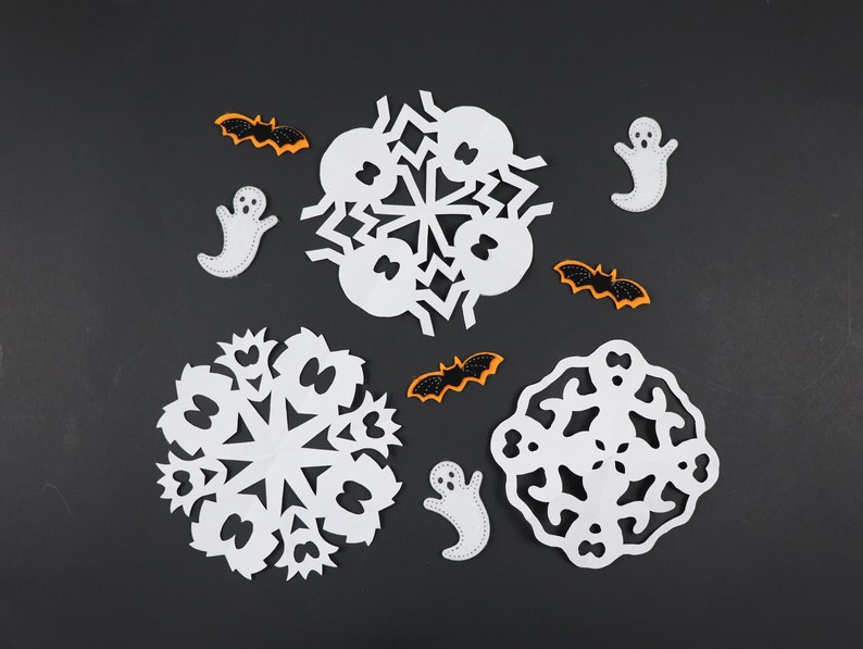 3 Easy Level Paper Snowflake Fold&cut Patterns, Ghosts, Spiders, Ghosts ...