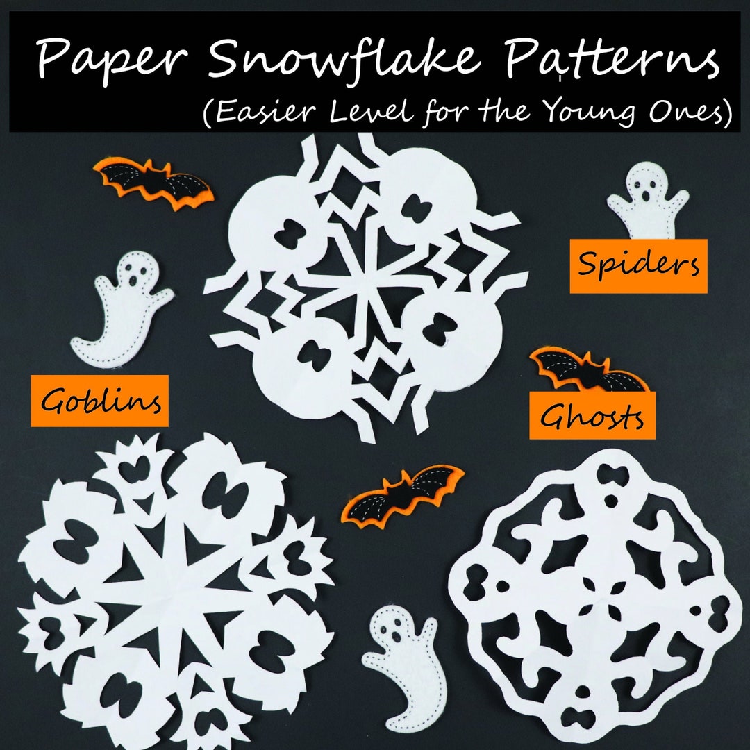 3 Easy Level Paper Snowflake Fold&cut Patterns, Ghosts, Spiders, Ghosts ...
