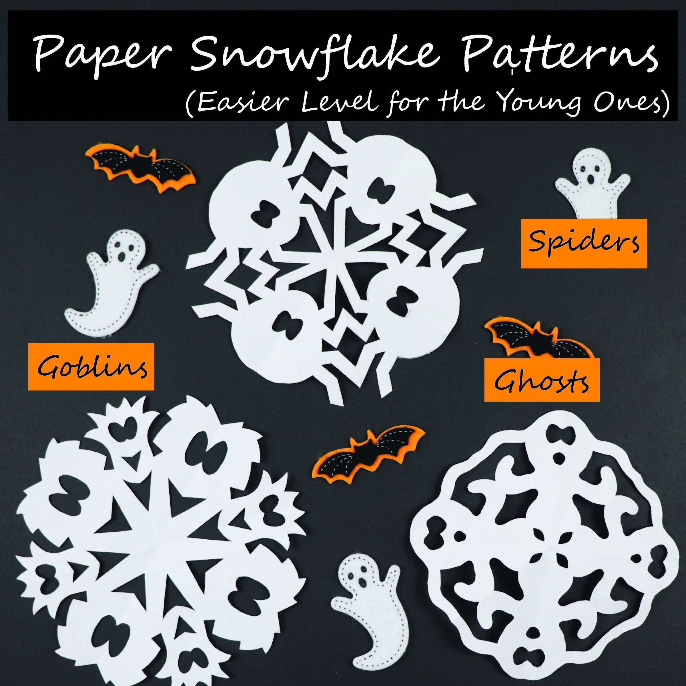 3 Easy Level Paper Snowflake Fold&cut Patterns, Ghosts, Spiders, Ghosts ...
