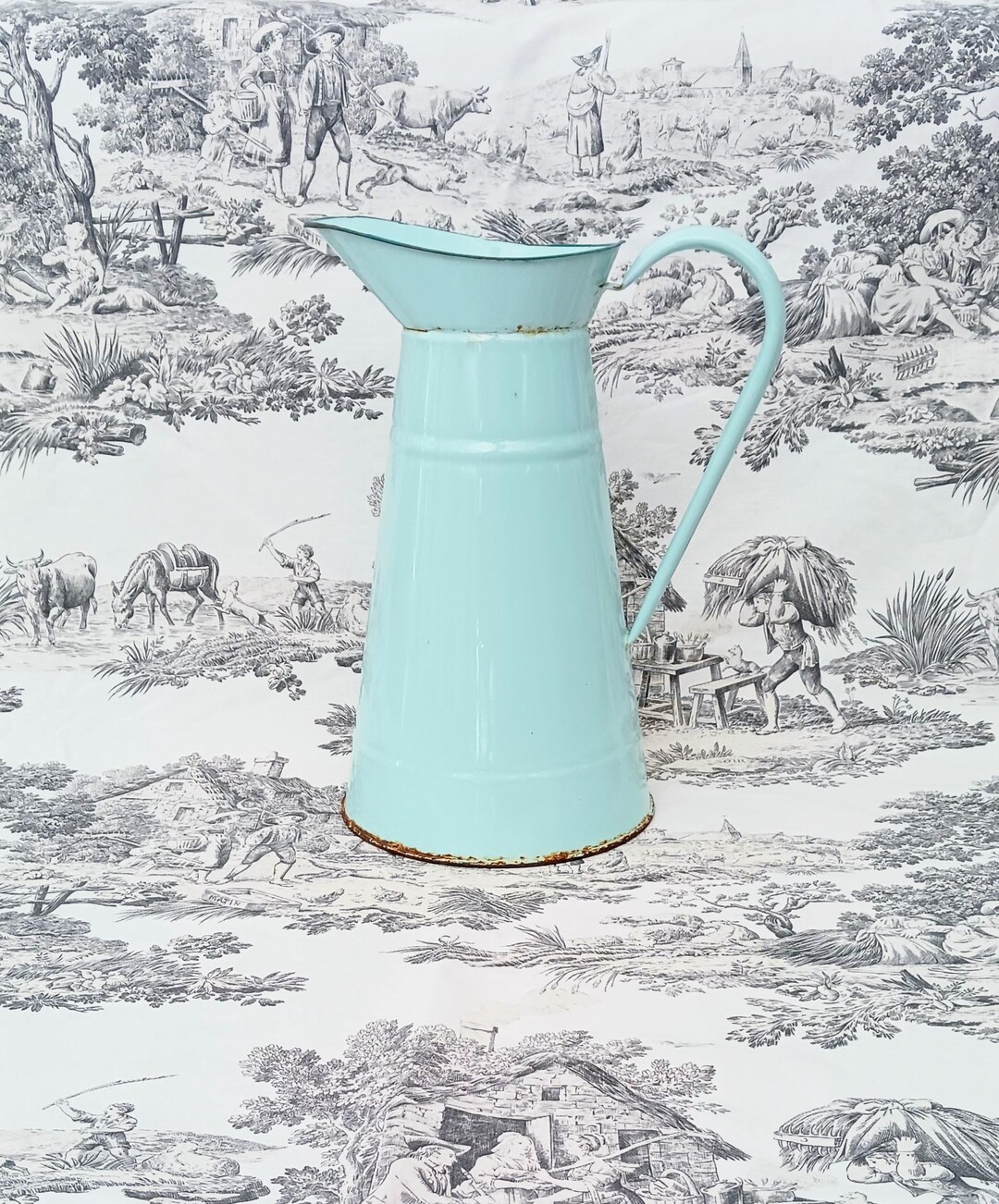 French Vintage Turquoise Enamel Water Jug / Large Vase - Etsy