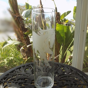 Vintage PERRY COYLE Art Glass 17 Inch Tall Vase With Etched Unicorn ...