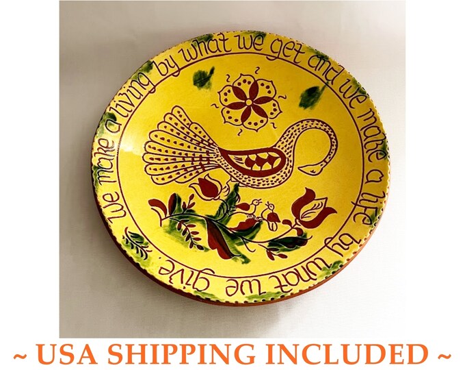 Lester Breininger Redware Pottery Dish With Distelfink and Tulips - Etsy
