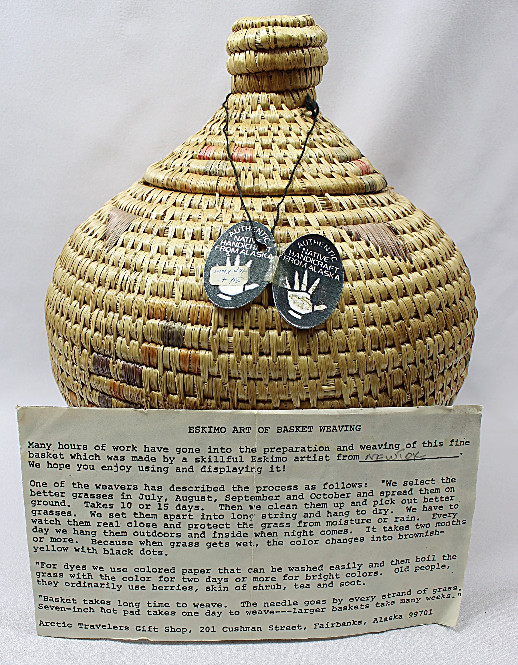 Vintage Native ALASKA YUP'IK Basket Hand Coiled by Agnes | Etsy