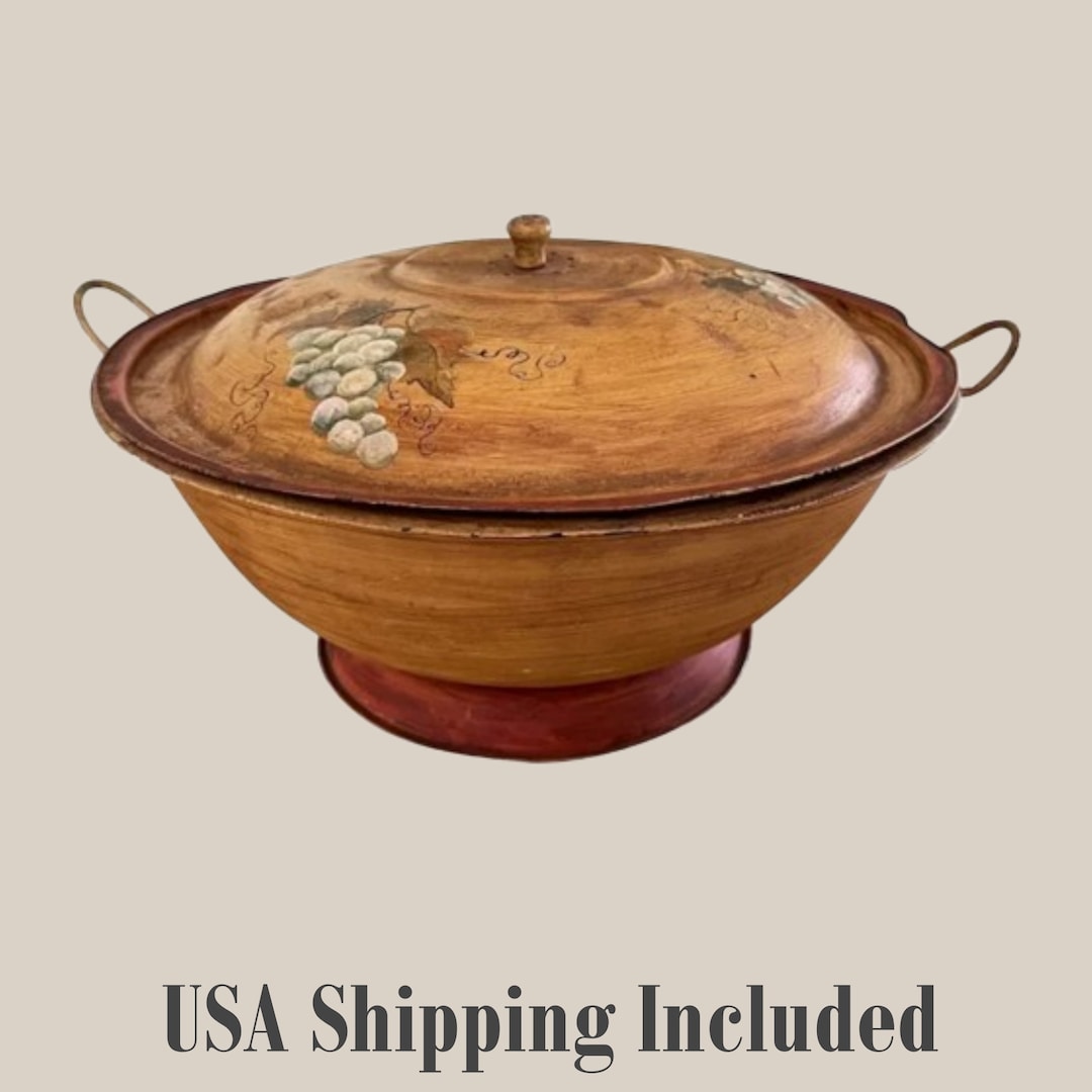 Antique Lidded TIN DOUGH RISER Large Tole Painted - Etsy