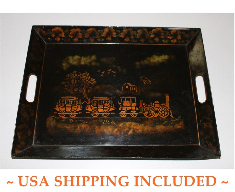Vintage TOLE PAINTED TRAY 1831 Dewitt Clinton Train Albany - Etsy