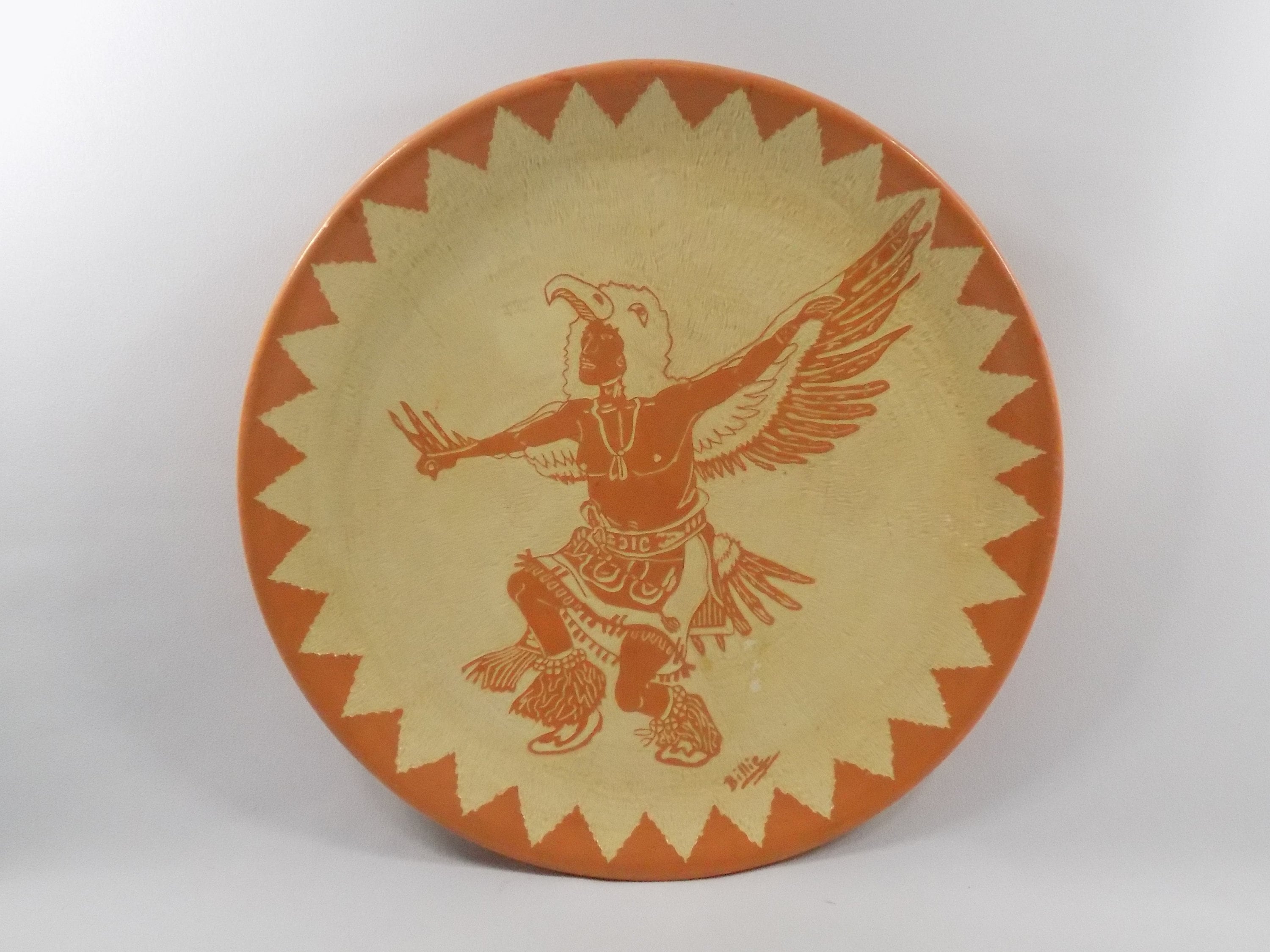 Vintage SANTA CLARA PUEBLO Red Clay Plate Eagle Dancer | Etsy