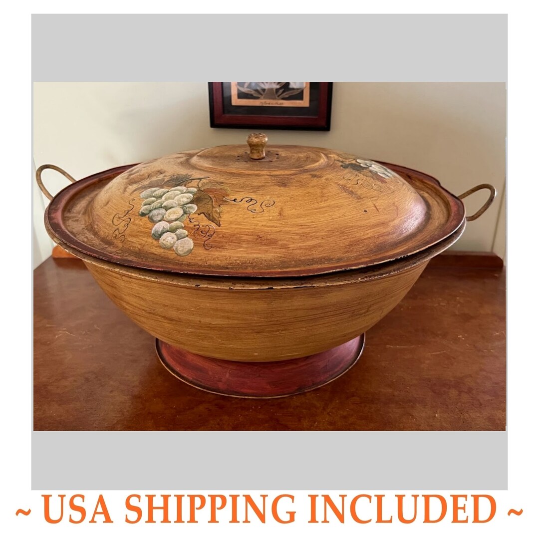 ANTIQUE Lidded Tin DOUGH RISER Large Tole Painted - Etsy