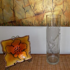 Vintage PERRY COYLE Art Glass 17 Inch Tall Vase With Etched Unicorn ...