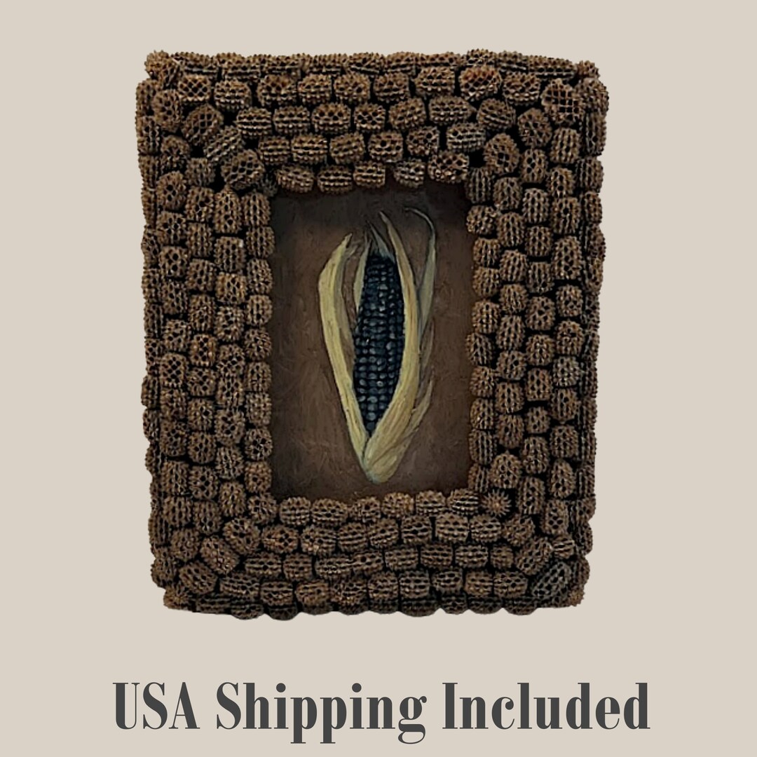 Vintage Folk Art Corn Painting Framed With Casuarina Pods - Etsy