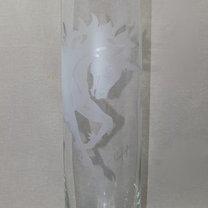 Vintage PERRY COYLE Art Glass 17 Inch Tall Vase With Etched Unicorn ...