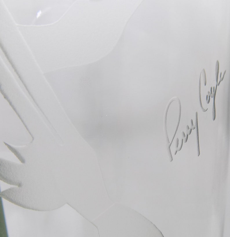 Vintage PERRY COYLE Art Glass 17 Inch Tall Vase With Etched Unicorn ...