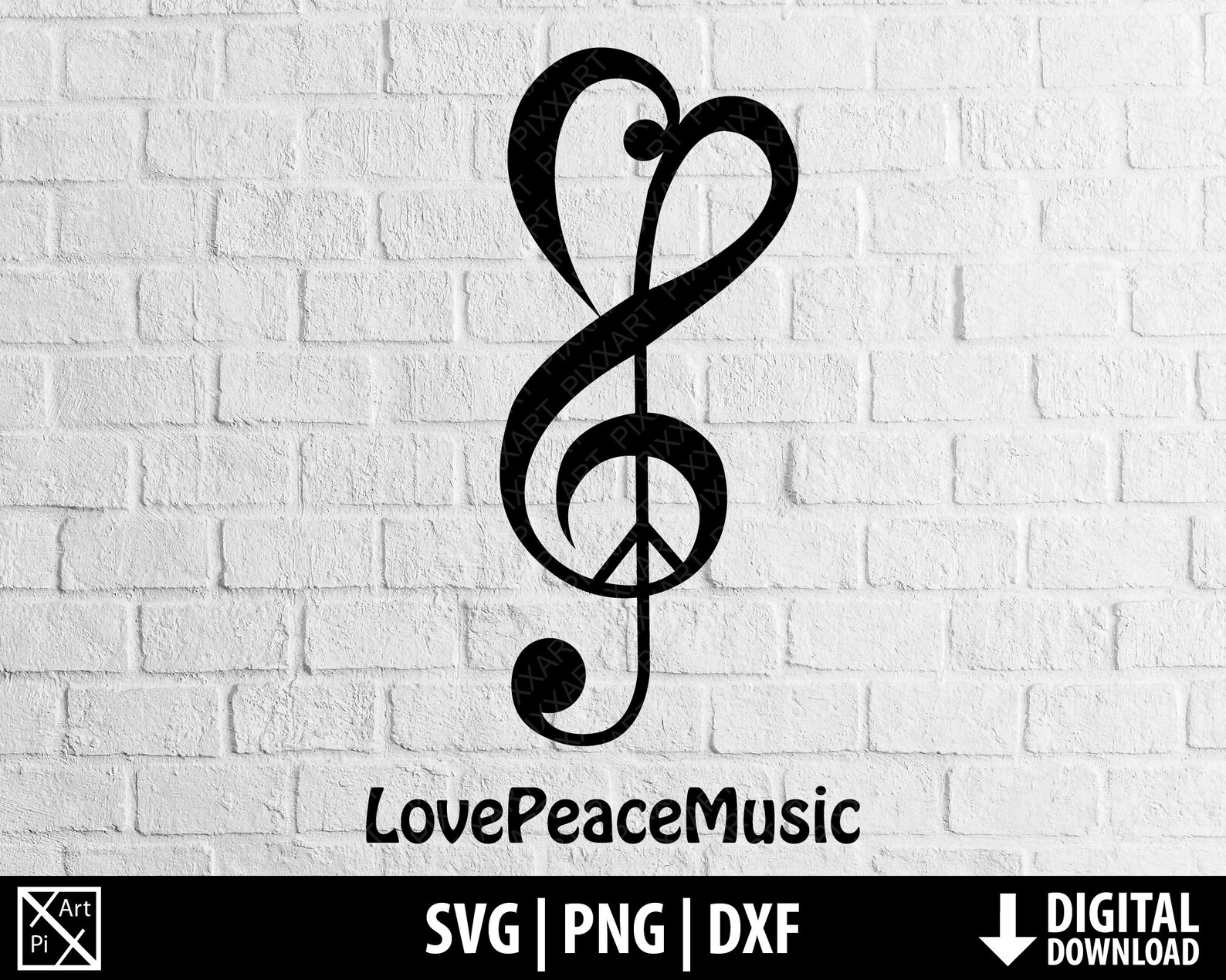 Love Peace Music Svg Dxf Png Trecle Clef Clipart Heart - Etsy