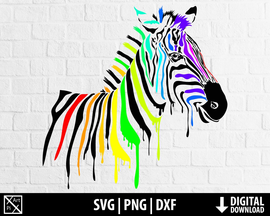Zebra Svg Dxf Png, Rainbow Zebra, Dripping Paint Safari Zebra ...