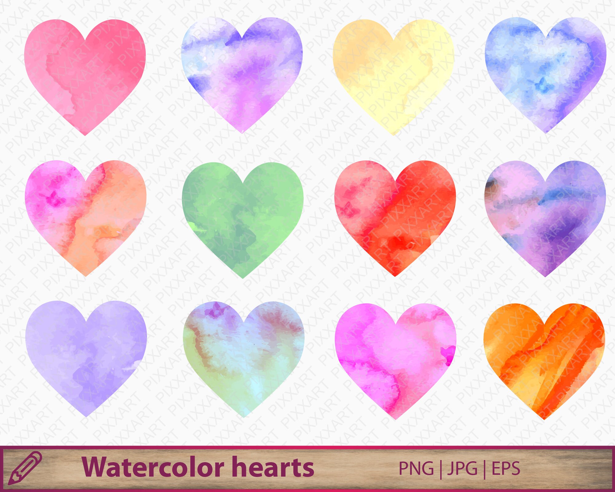 Watercolor hearts clipart watercolor hearts png hand painted | Etsy
