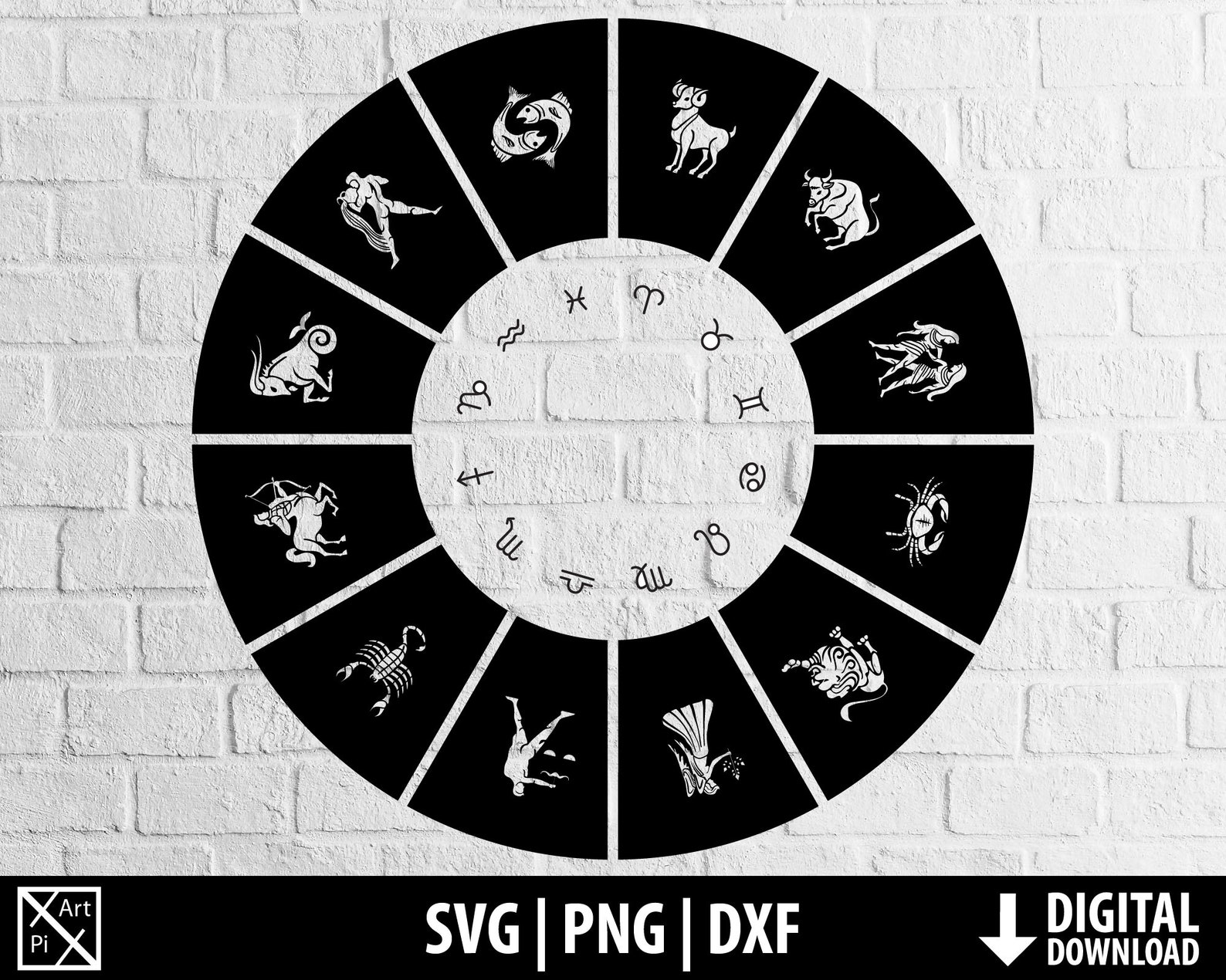 Zodiac wheel svg horoscope signs dxf png clipart astrology | Etsy