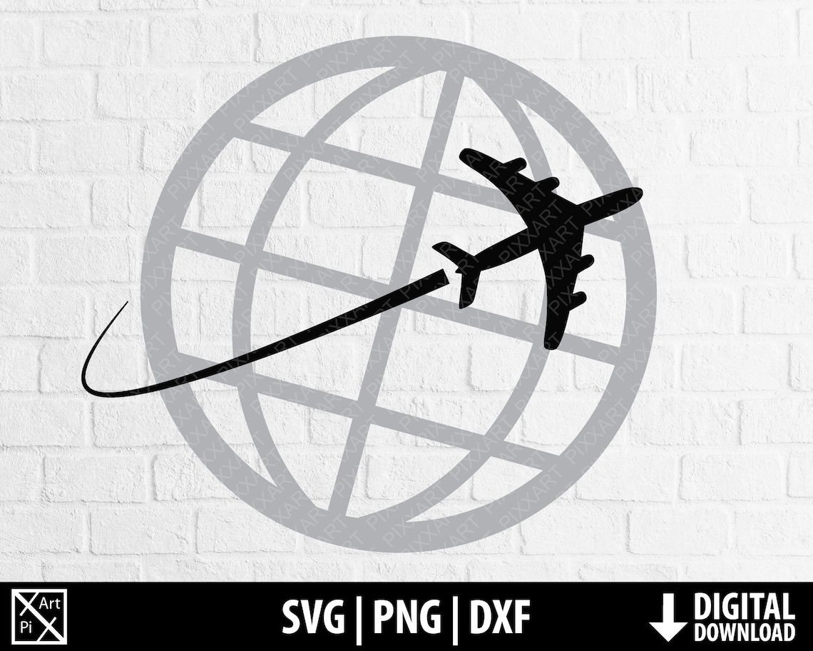 Plane Around World Svg Travel Clipart Png Dxf Holiday - Etsy