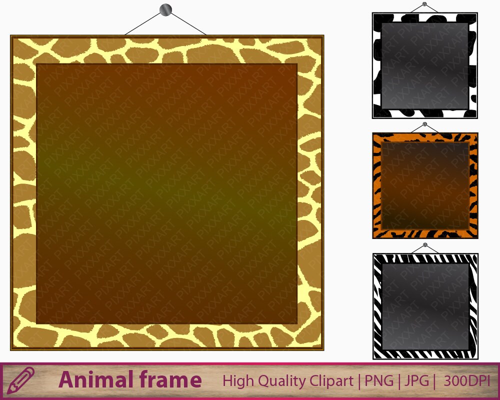 Animal print frames clipart tiger zebra cow giraffe clip art | Etsy