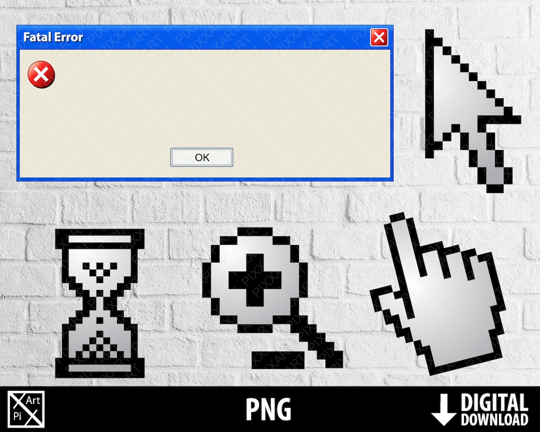 Error Window Clipart, Computer Cursor, Pc Error, Pop up Png Printable Pixelated Cursors Click ...